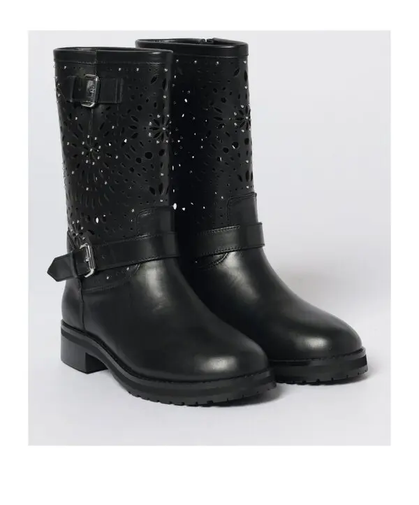 TWINSET Openwork Leather Biker Boots