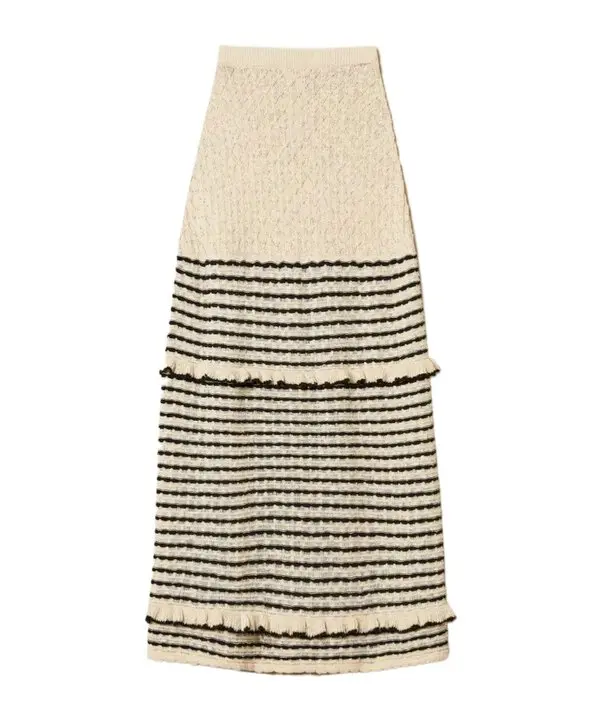 TWINSET Striped Ruffled Maxi Skirt - Nude