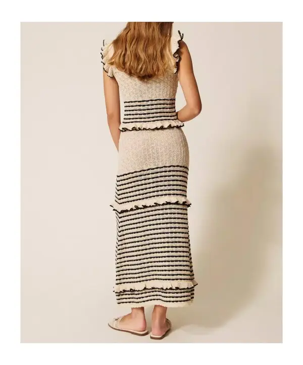 TWINSET Striped Ruffled Maxi Skirt - Nude
