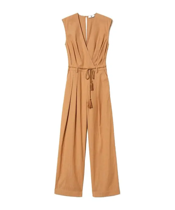 TWINSET Pinstriped Belted Jumpsuit