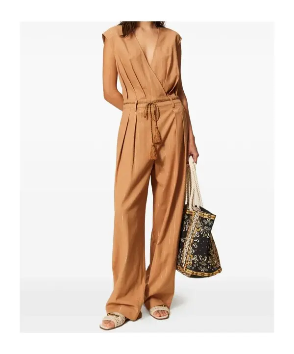 TWINSET Pinstriped Belted Jumpsuit