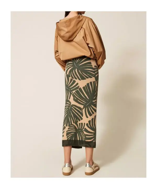 TWINSET Leaf-print Midi Skirt