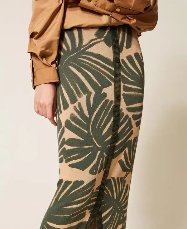 TWINSET Leaf-print Midi Skirt