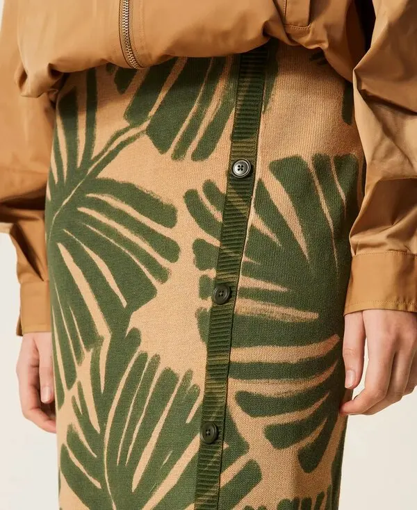 TWINSET Leaf-print Midi Skirt
