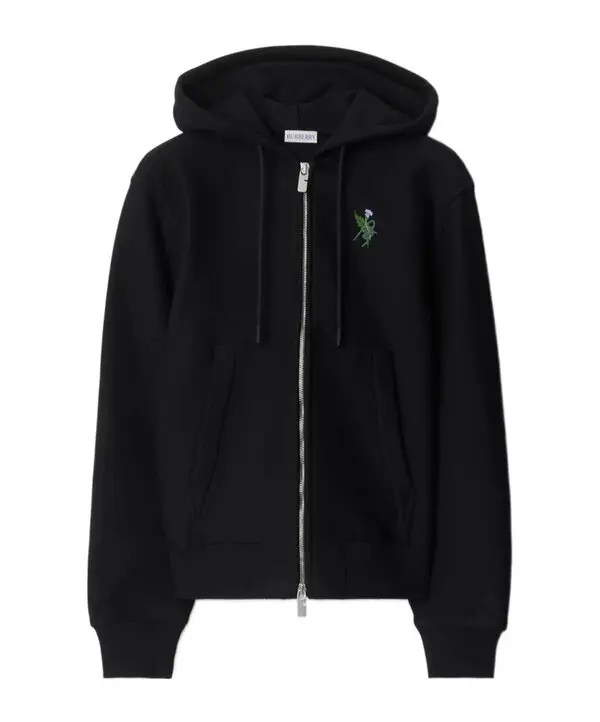 Burberry Logo Embroidered Zip-up Hoodie