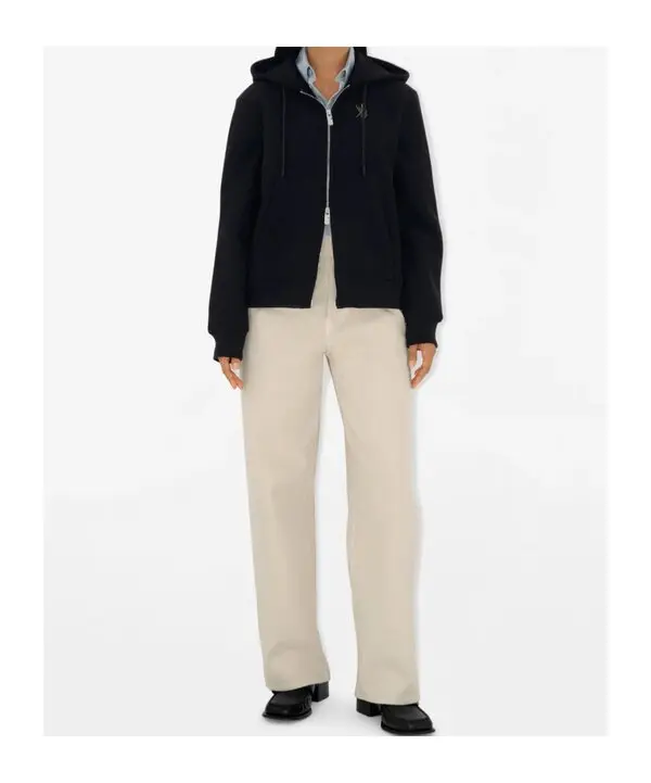 Burberry Logo Embroidered Zip-up Hoodie