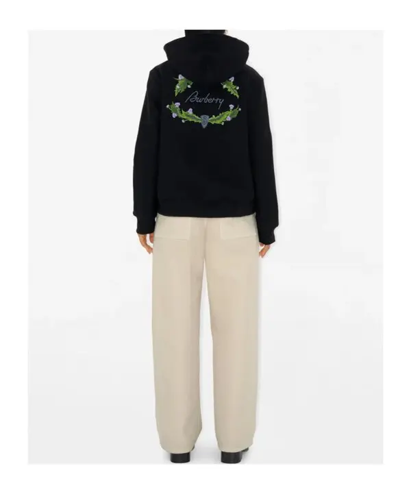 Burberry Logo Embroidered Zip-up Hoodie