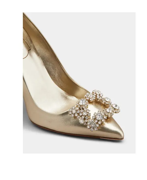 ROGER VIVIER Flower Strass Buckle Pumps In Nappa Leather - Nude