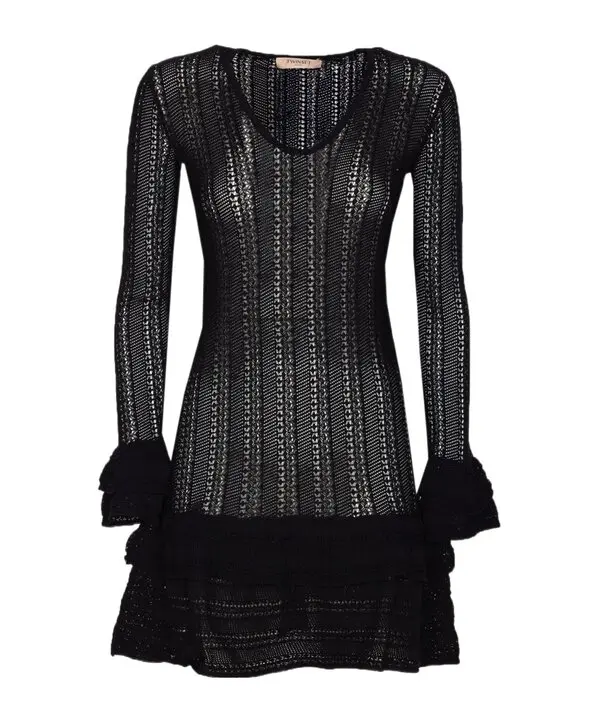 TWINSET Flounce Detailed Short Knitted Dress - Black