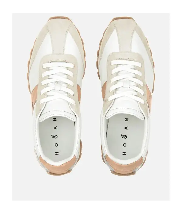Hogan H671 Panelled Leather Sneakers - White/gray/beige
