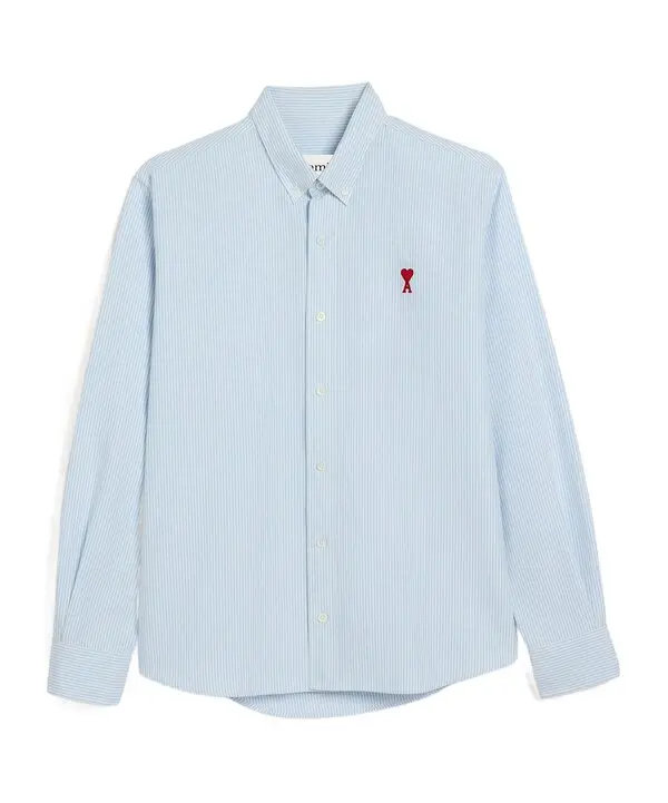 AMI Paris Logo-embroidered Striped Cotton Shirt