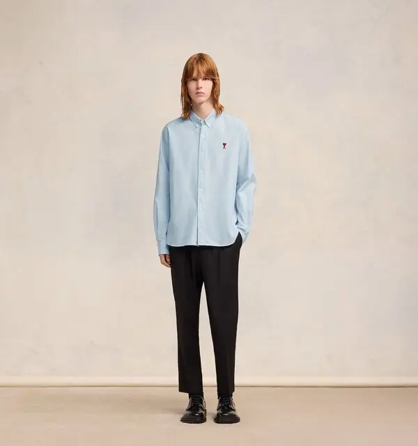 AMI Paris Logo-embroidered Striped Cotton Shirt