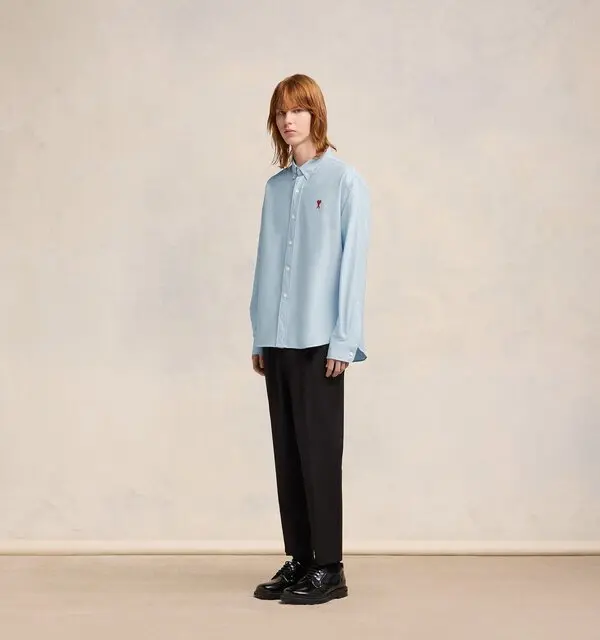 AMI Paris Logo-embroidered Striped Cotton Shirt