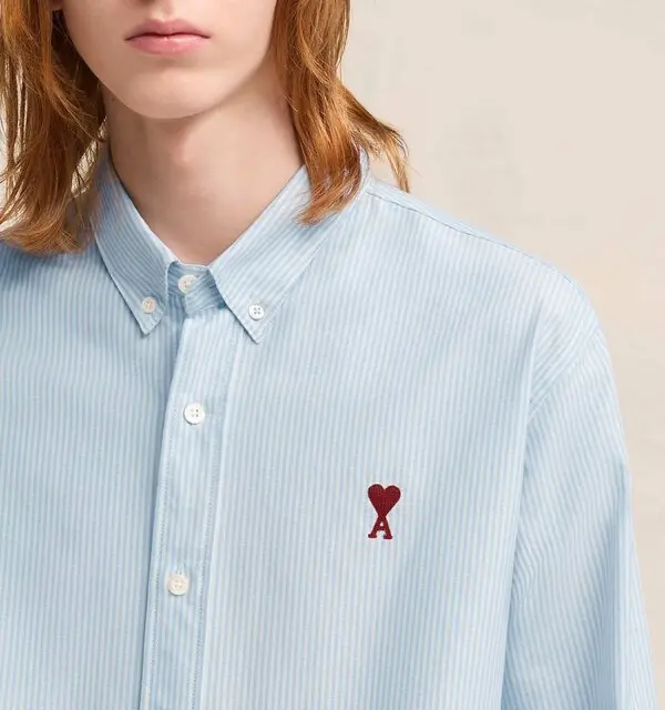 AMI Paris Logo-embroidered Striped Cotton Shirt