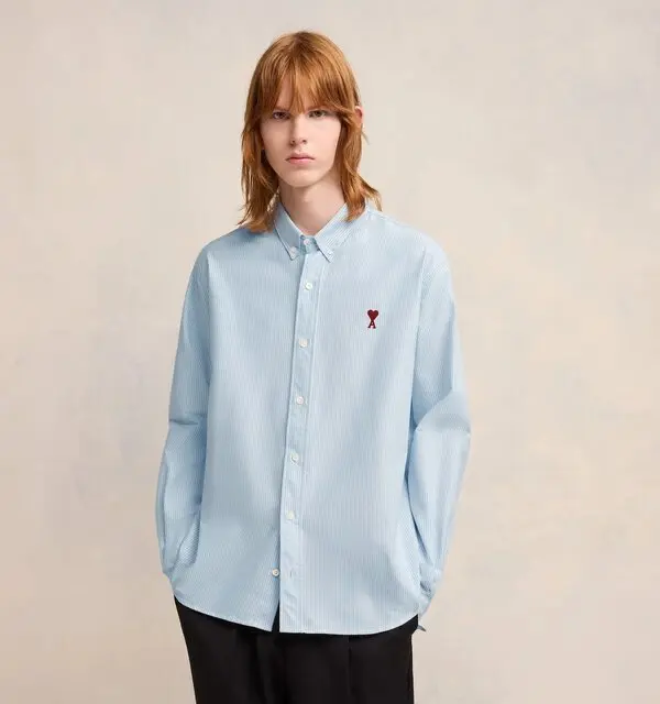 AMI Paris Logo-embroidered Striped Cotton Shirt