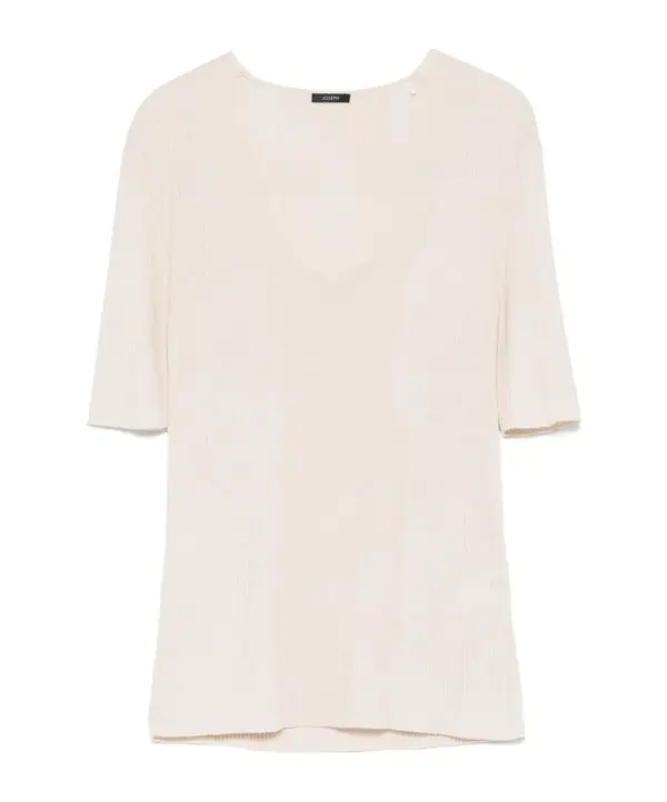 JOSEPH Rib V Neck Top - White