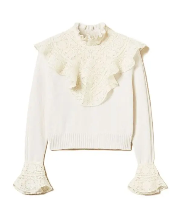 TWINSET Lace-trimmed Ruffled Jumper - White