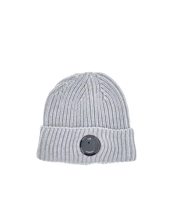 C.P. COMPANY Logo Plaque Knit Beanie - Grey