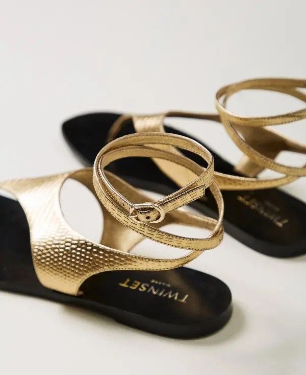 TWINSET Metallic Ankle-strap Sandals - Nude
