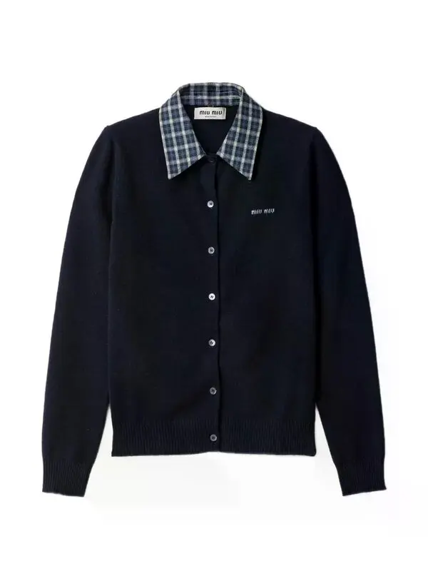 Miu Miu Cashmere Cardigan With Detachable Checked Collar