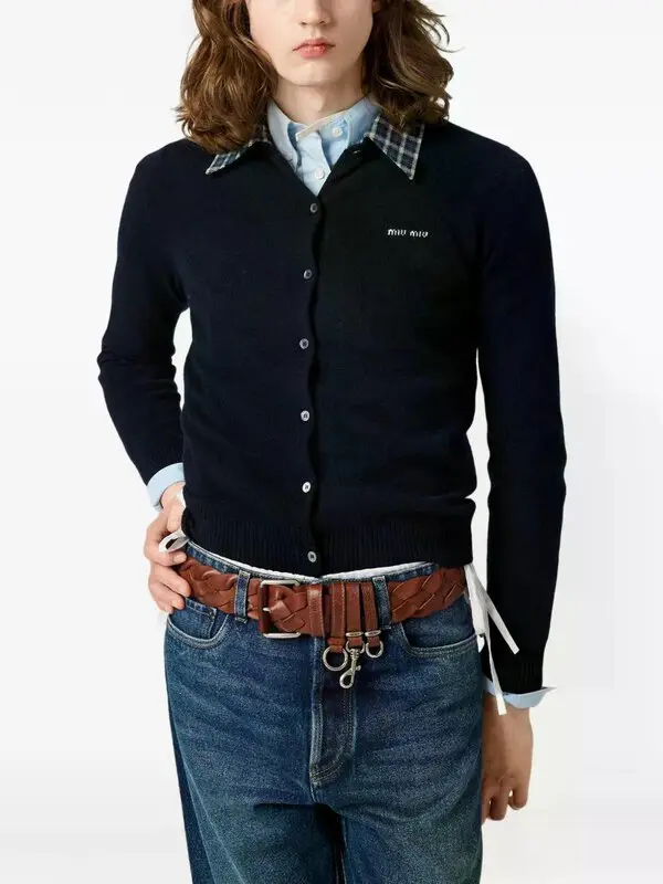 Miu Miu Cashmere Cardigan With Detachable Checked Collar