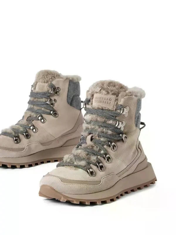 Brunello Cucinelli Suede Runners With Knit Insert And Shearling Lining