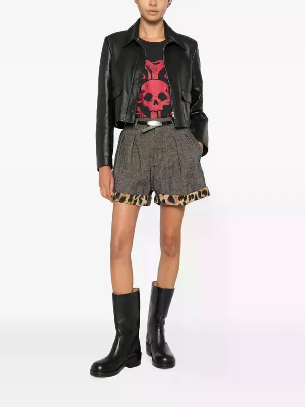 R13 Houndstooth Leopard-print Shorts