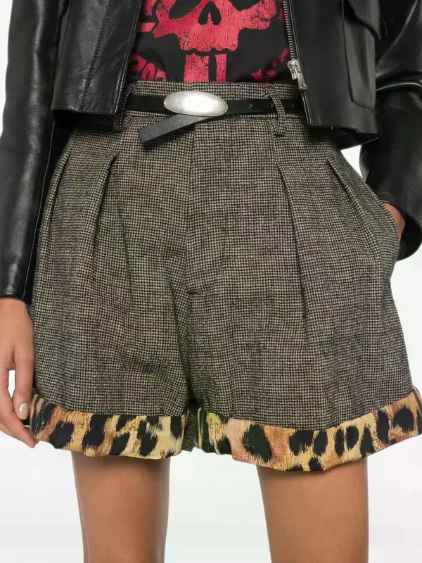 R13 Houndstooth Leopard-print Shorts