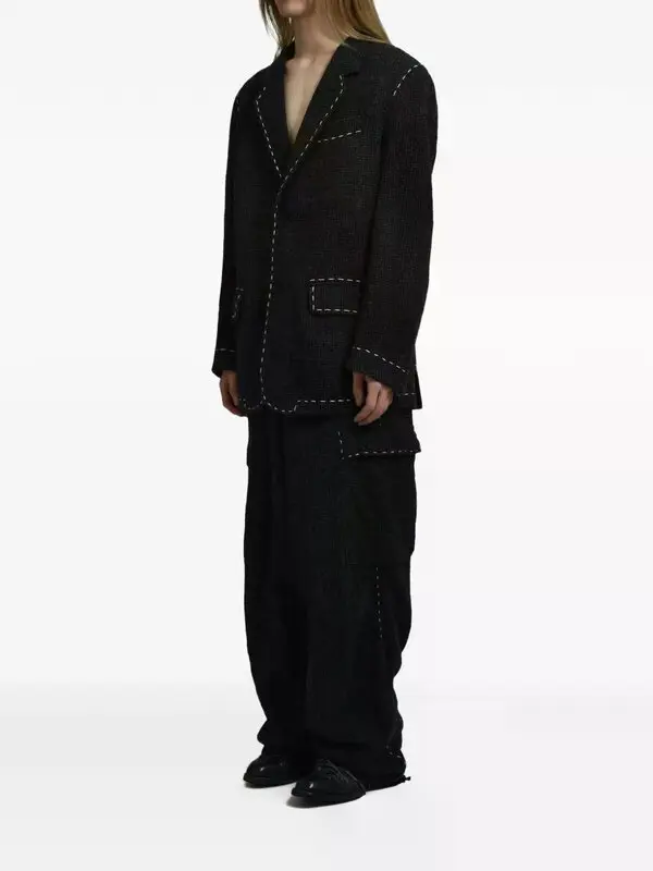Y’s Houndstooth-pattern Hand-stitched Cargo Trousers