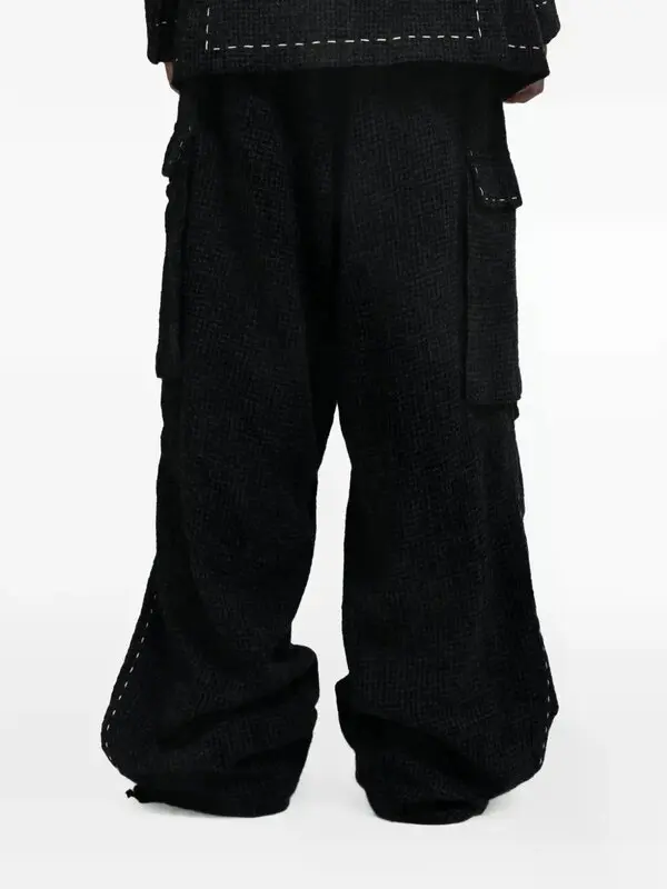 Y’s Houndstooth-pattern Hand-stitched Cargo Trousers