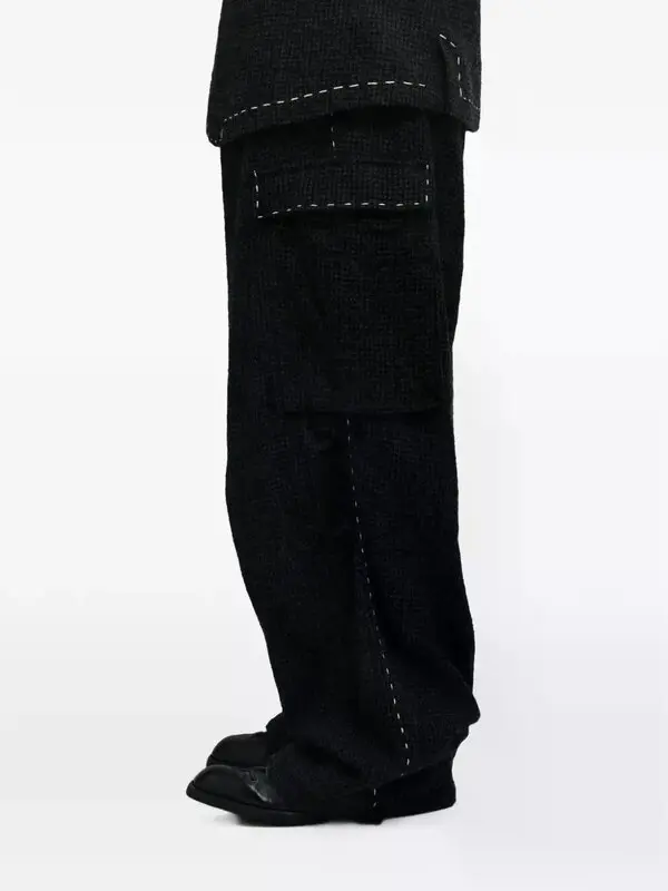 Y’s Houndstooth-pattern Hand-stitched Cargo Trousers