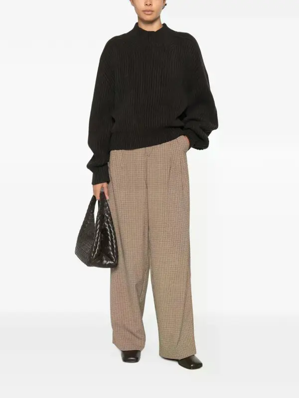 WHITE SAND Check-pattern Wide-leg Trousers - Neutrals