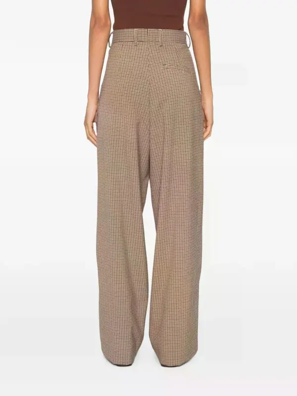 WHITE SAND Check-pattern Wide-leg Trousers