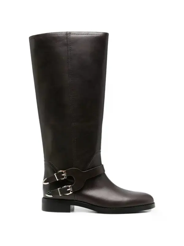 Pinko Buckled Leather Cowboy Boots