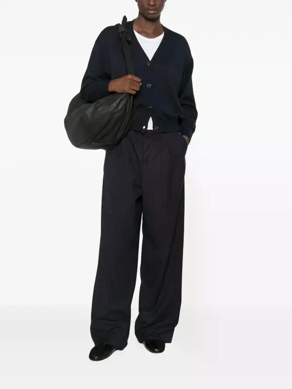 WHITE SAND Pinstripe-pattern Pleated Trousers - Black