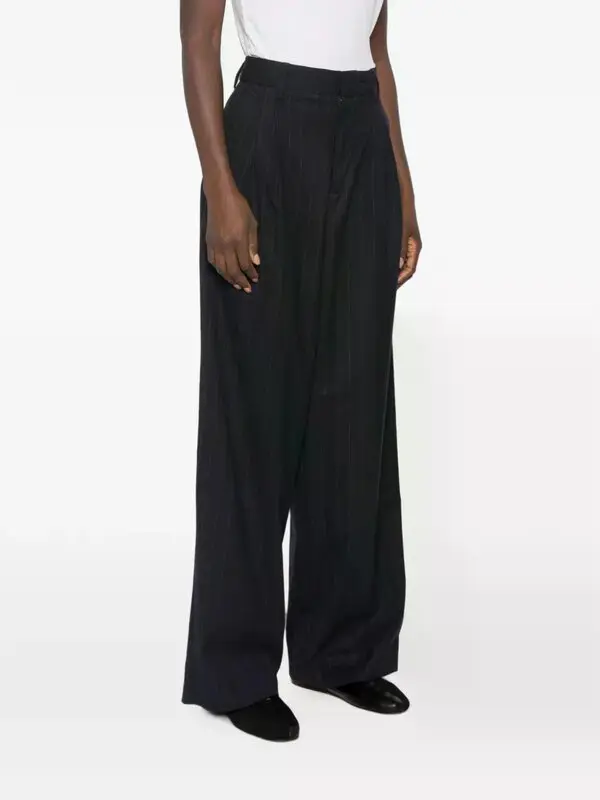 WHITE SAND Pinstripe-pattern Pleated Trousers