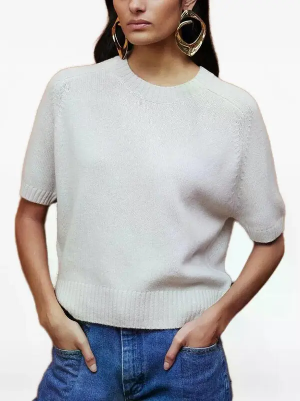 ALLUDE Short-sleeve Crew-neck Sweater
