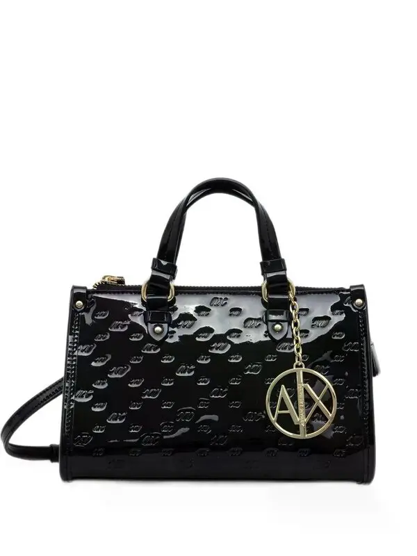 Armani Exchange Logo-embossed Patent Shoulder Bag - Black