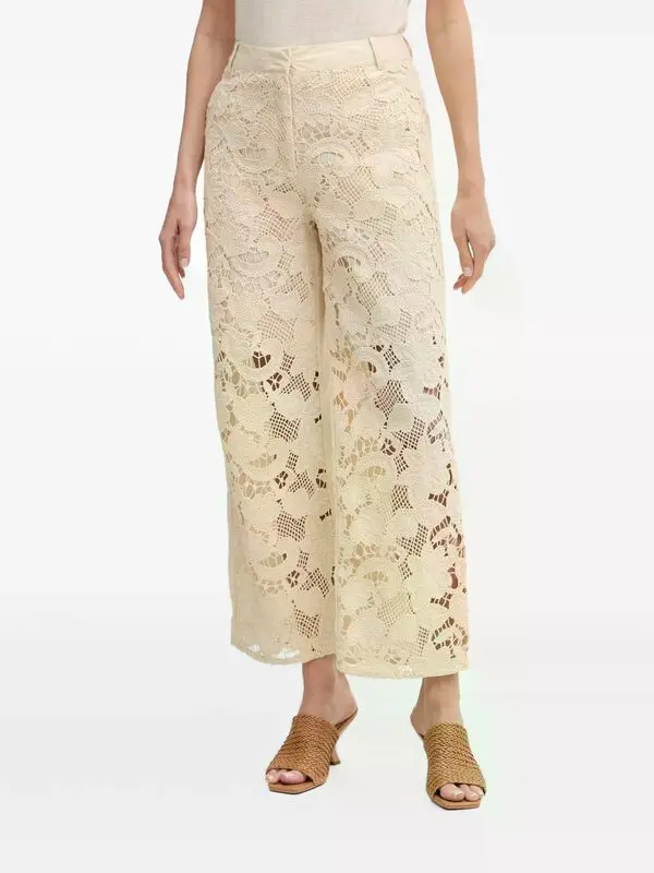 Sisley Guipure-lace Cropped Trousers - Neutrals