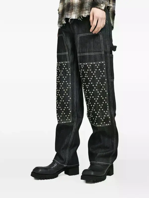 THUG CLUB Studded Double-knee Jeans