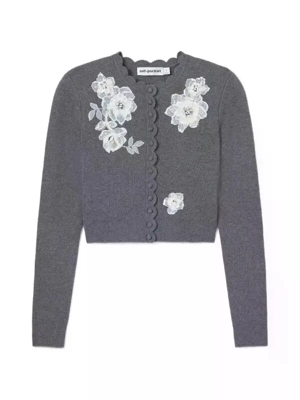 SELF-PORTRAIT Lace-flower Knit Cardigan - Black