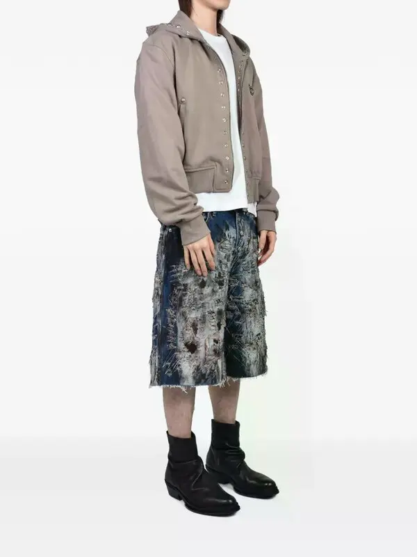 THUG CLUB Stud-embellished Cropped Hoodie - Neutrals