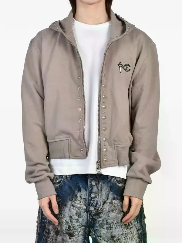 THUG CLUB Stud-embellished Cropped Hoodie