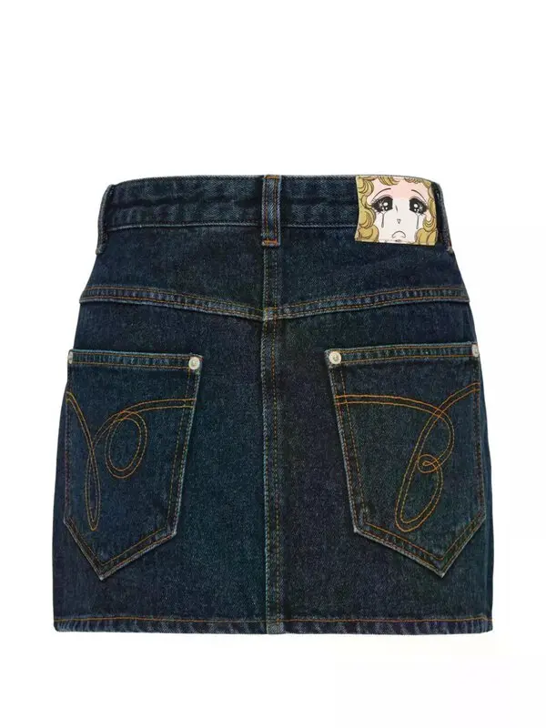 PUSHBUTTON Asymmetric-front Denim Mini Skirt