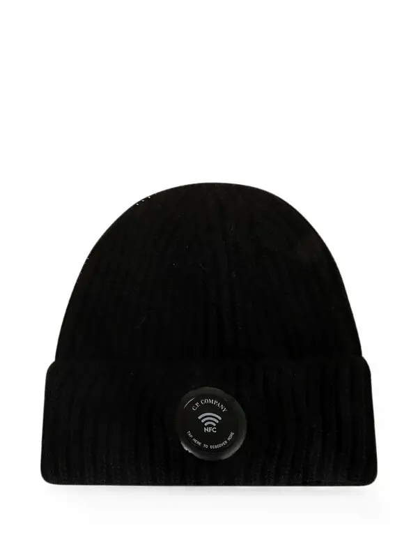 C.P. COMPANY Lens-detail Ribbed-knit Beanie Hat - Black