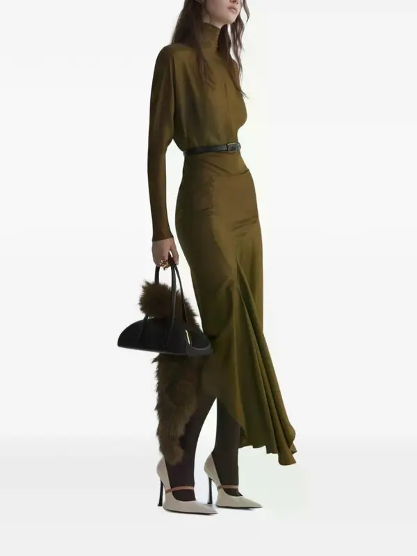 MUGLER Mock Neck Bat Sleeves Top - Green