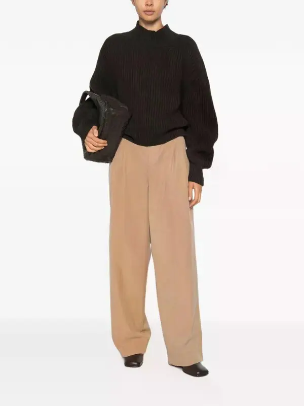 WHITE SAND Pleated Wide-leg Trousers