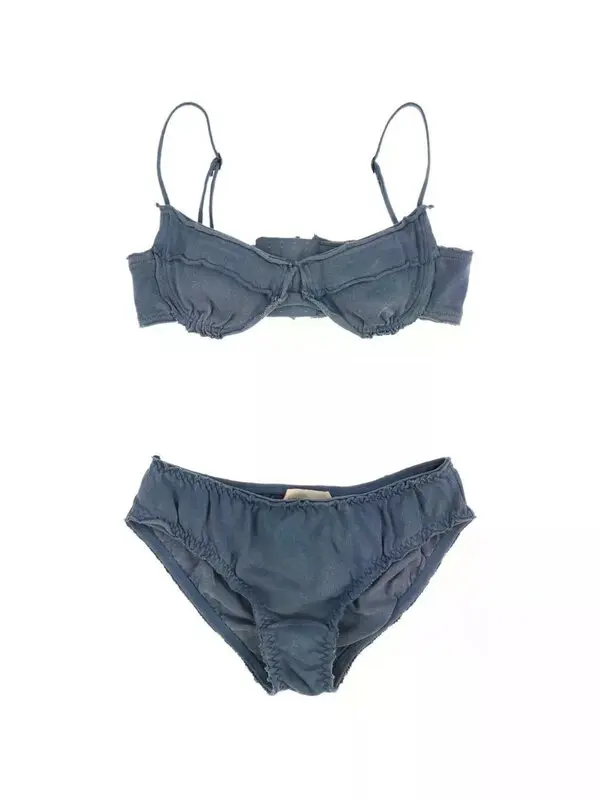 SHUSHU/TONG Ruffled-trim Cotton Lingerie Set - Blue