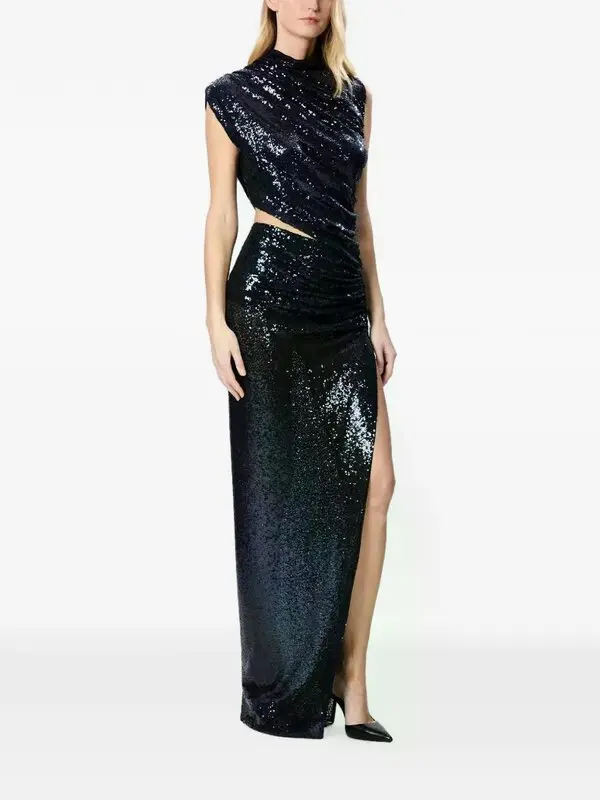 AMAZUIN Sequin-embroidered Asymmetric Maxi Dress
