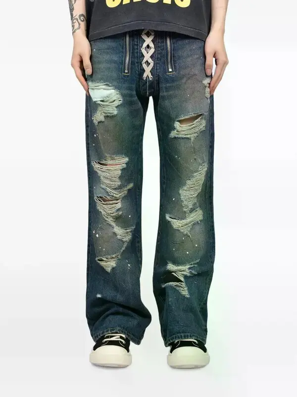 JUN/NAKAYAMA Distressed Wide-leg Jeans